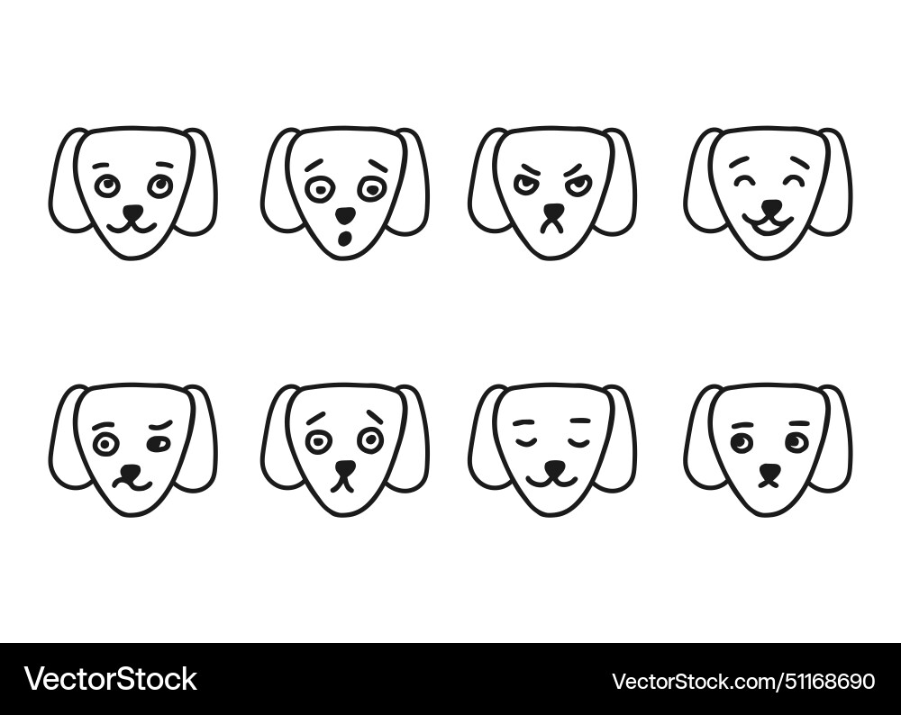 Dog head different facial expressions line doodle Vector Image