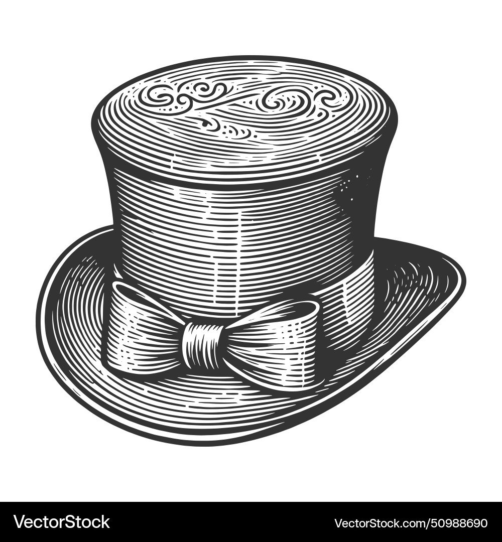 Top hat with bow engraving Royalty Free Vector Image