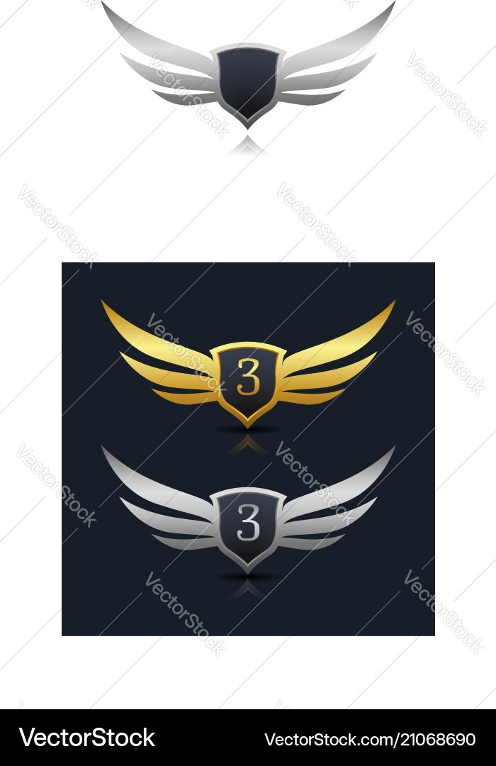 Wings shield number 3 logo template – Royalty-Free Vector | VectorStock