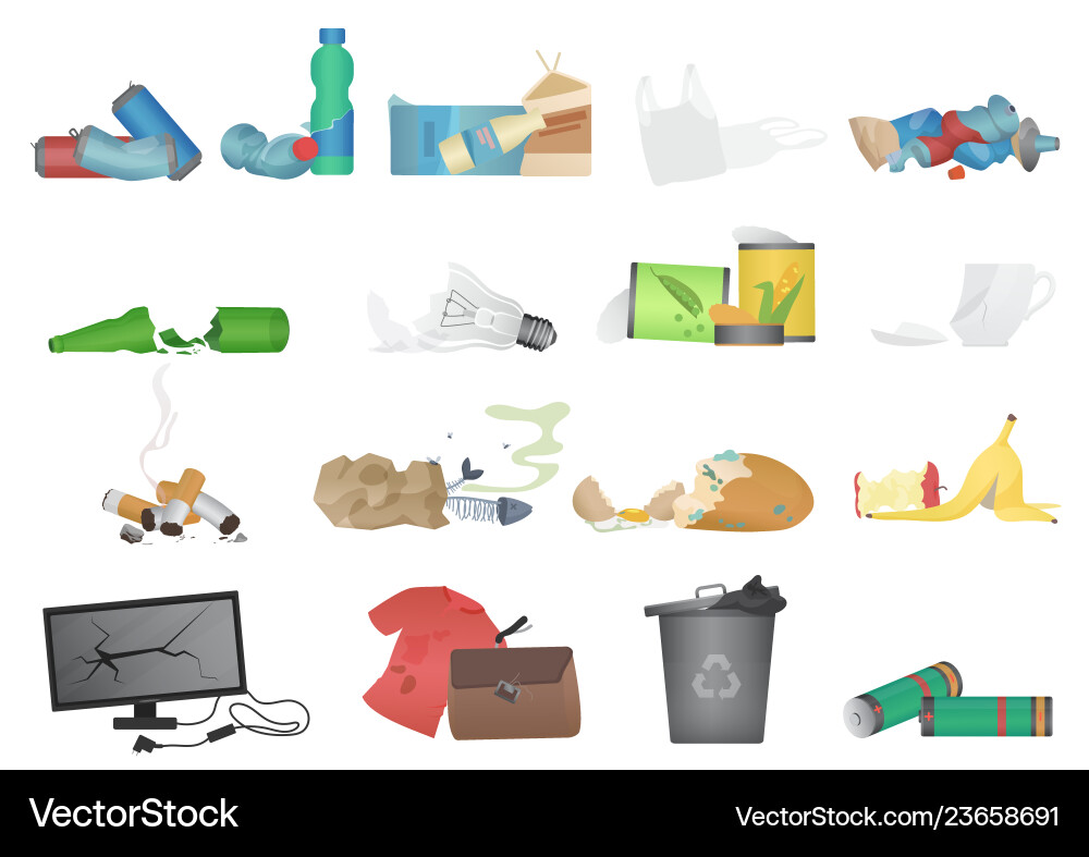 Garbage and waste realistic icons set Royalty Free Vector