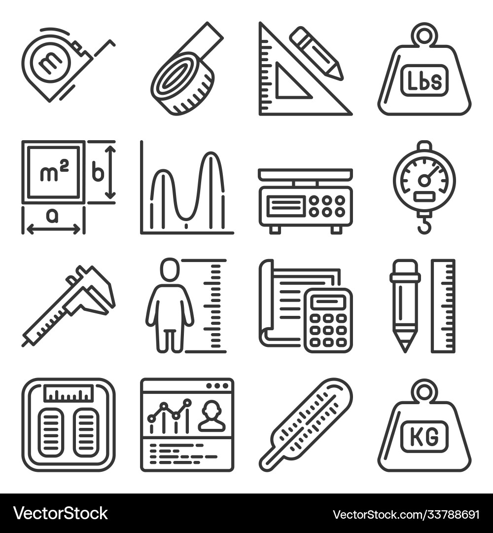 Measuring tools and scale unit icons set Vector Image