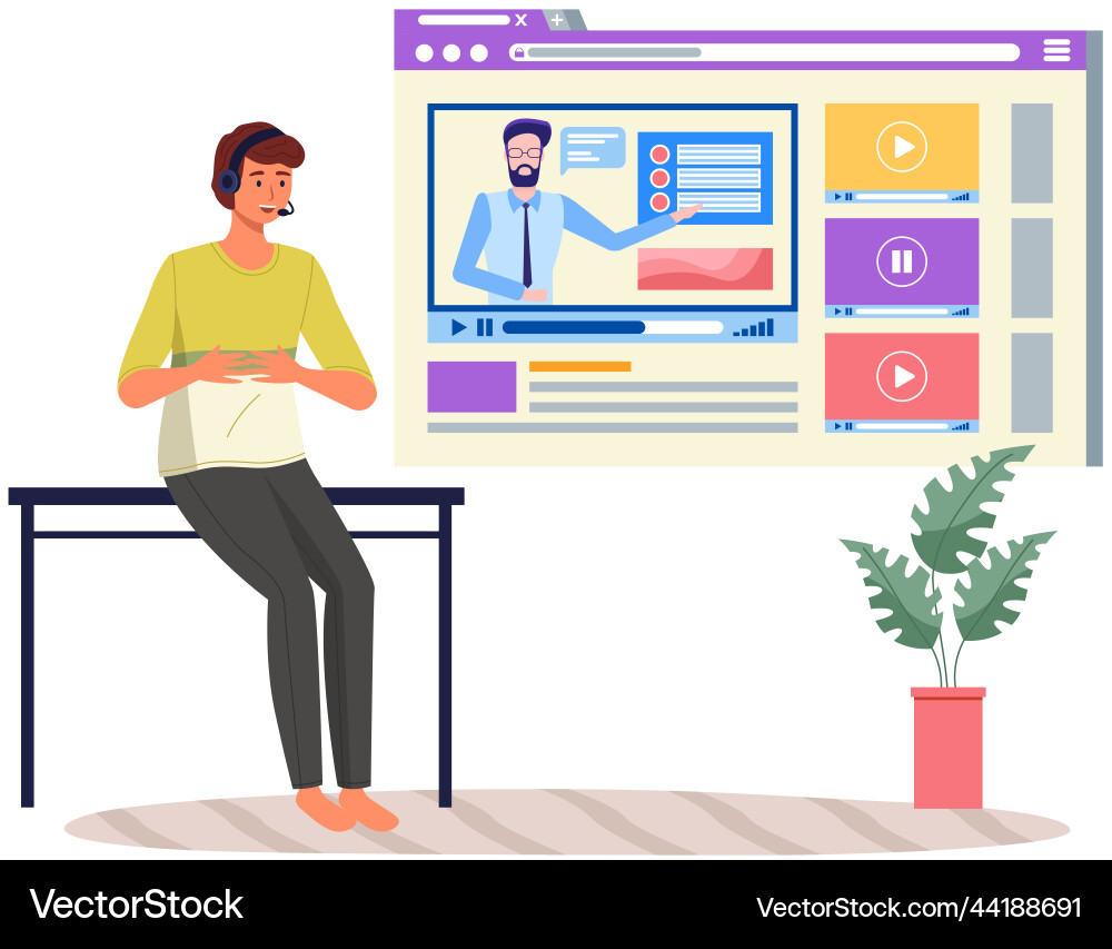 Online courses e-learning youtube video player Vector Image