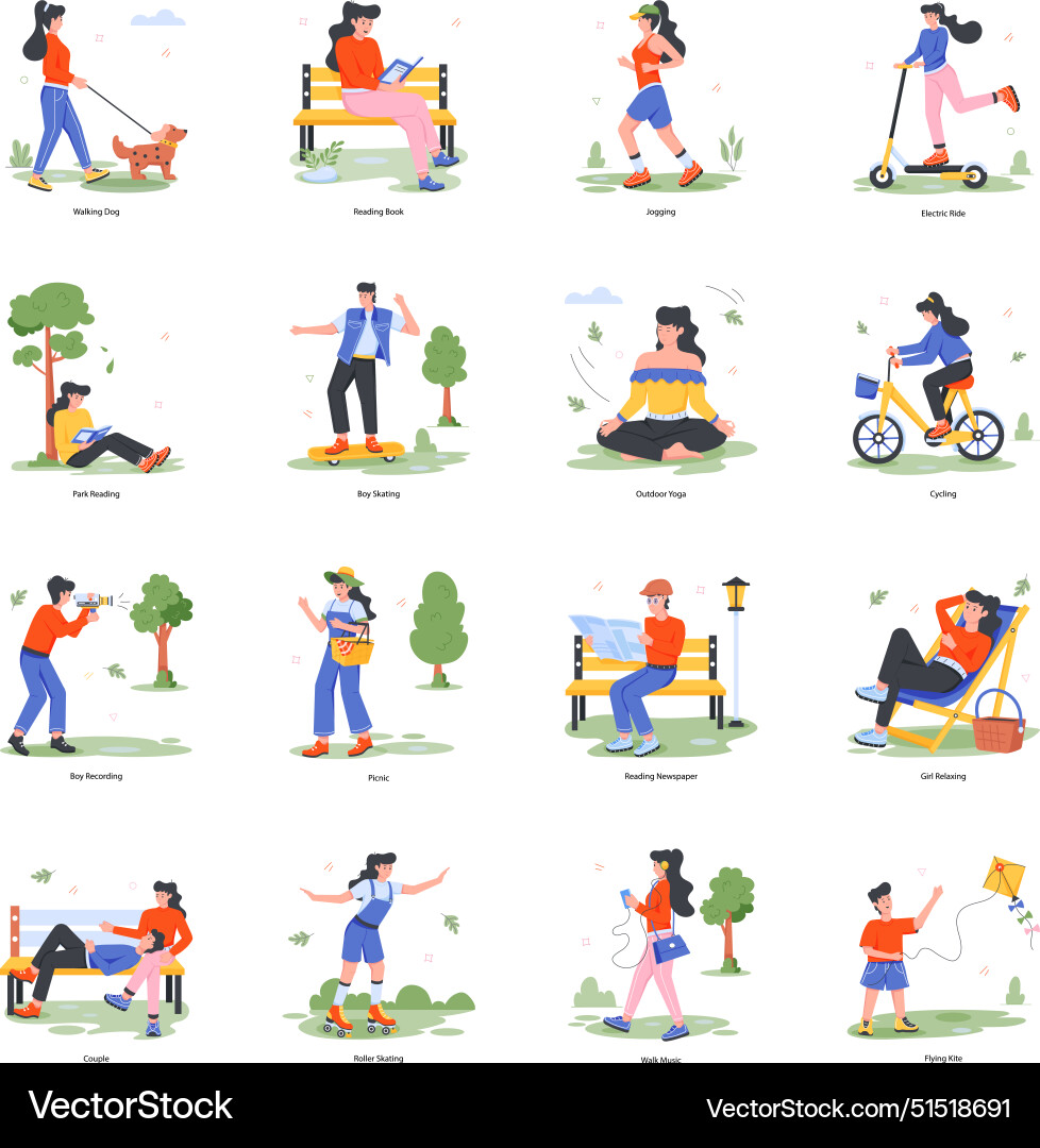 Park activities flat Royalty Free Vector Image
