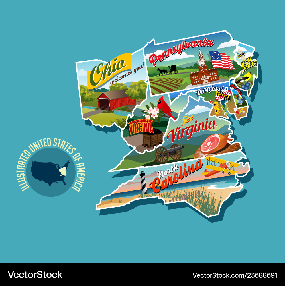 Pictorial map of united states Royalty Free Vector Image