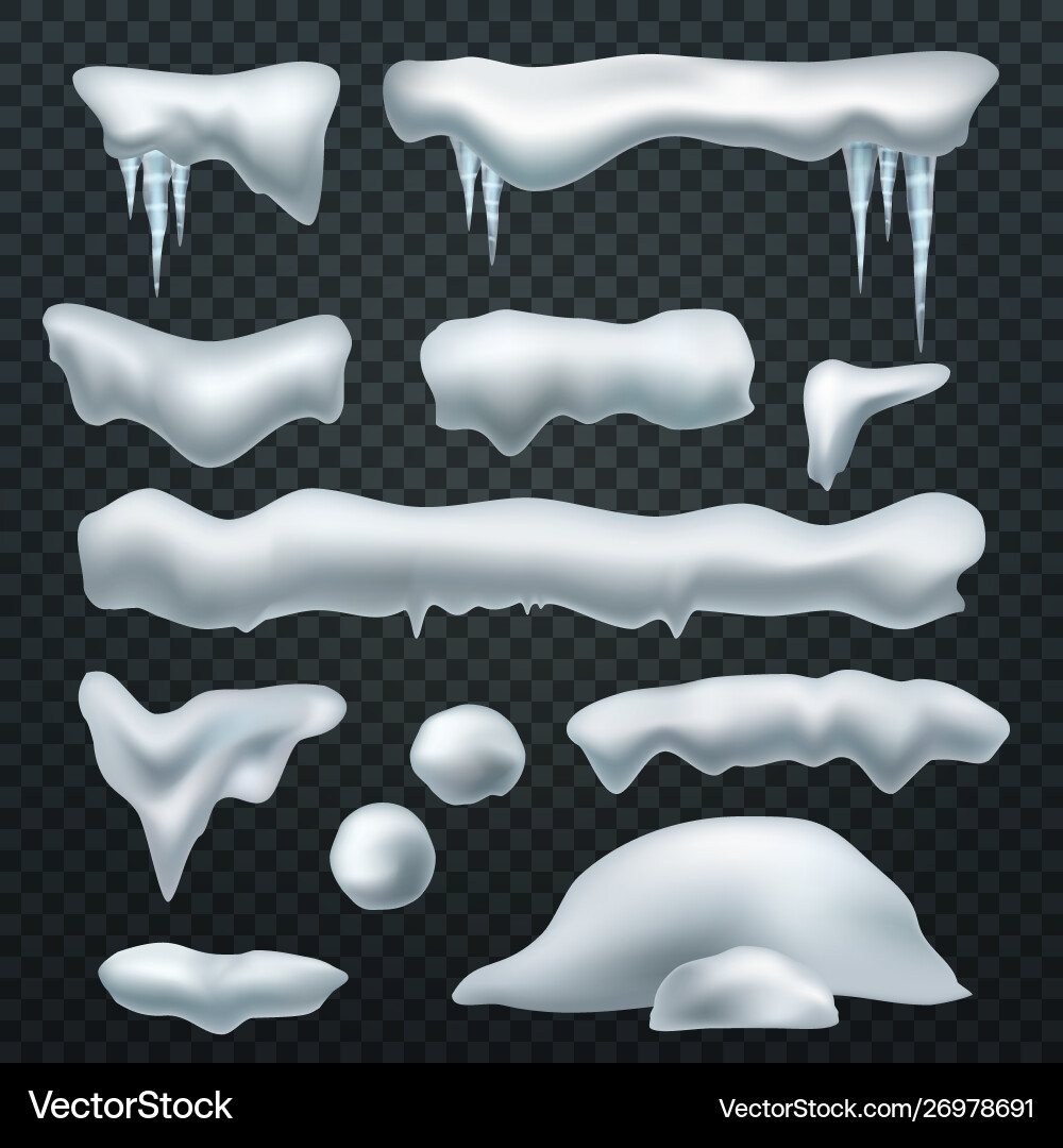 Realistic snow caps snowball snowdrift Royalty Free Vector