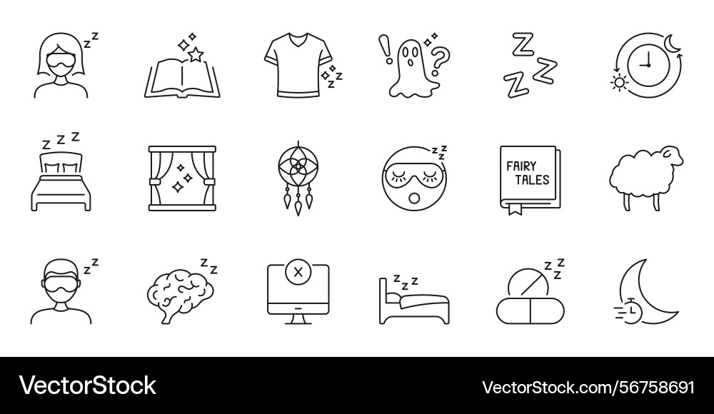 Sleep and relaxation line icon set bedtime Vector Image