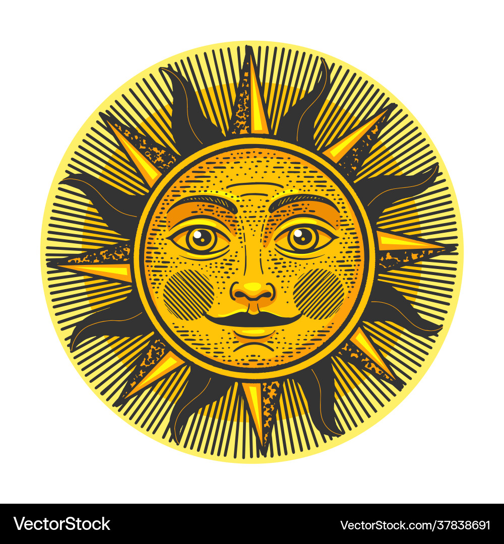 Sun with face sketch Royalty Free Vector Image