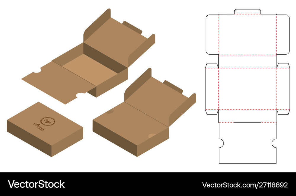 Box Verpackung Stanzschablone Design 3d Mock-up Vektorbild