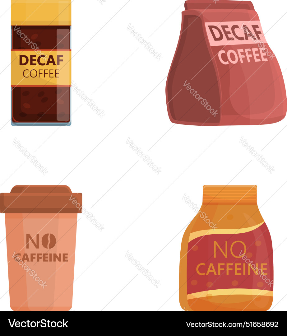 Caffeine free icons set cartoon cup Royalty Free Vector