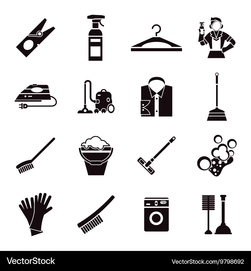 Cleaning black icon set Royalty Free Vector Image