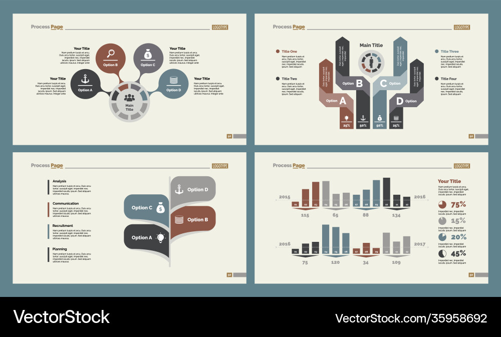 Four analyzing slide templates set Royalty Free Vector Image