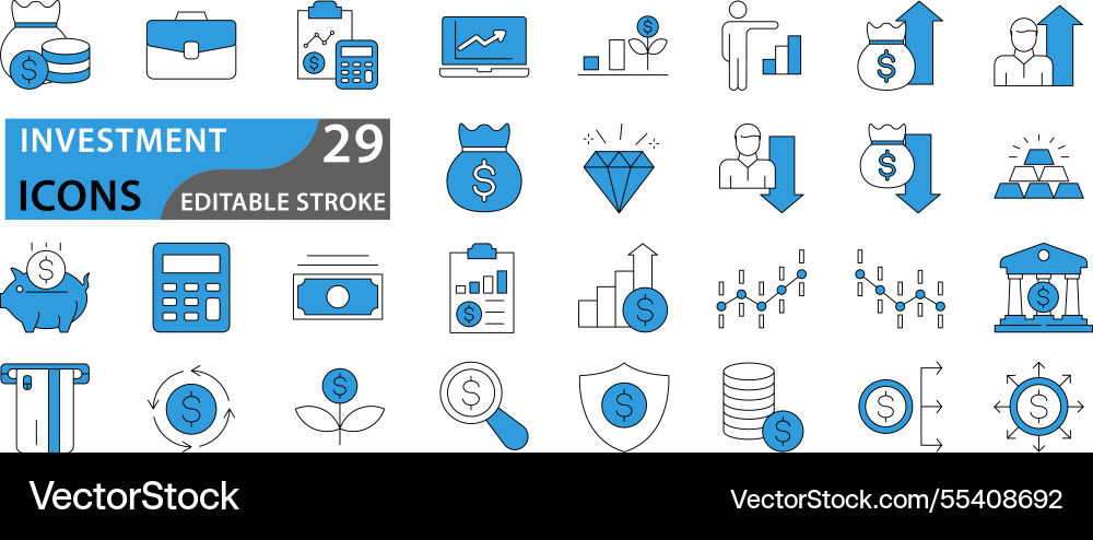 Investment blue icon set Royalty Free Vector Image