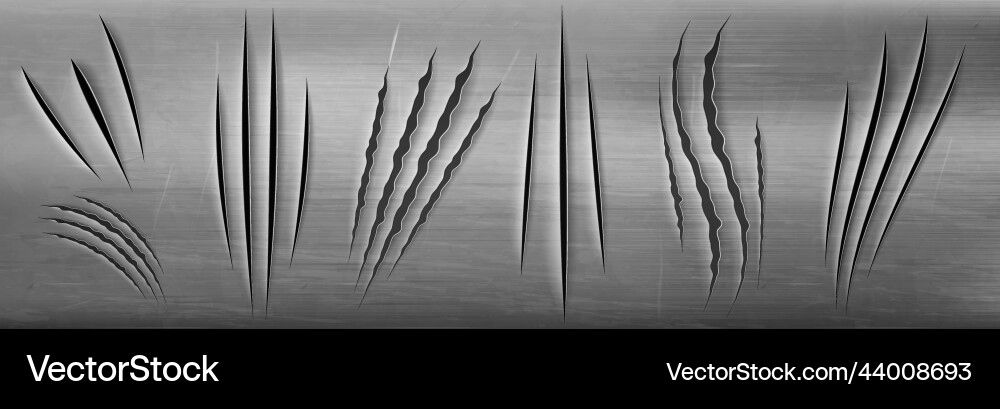 Claw marks on metal wall monster talon scratches Vector Image