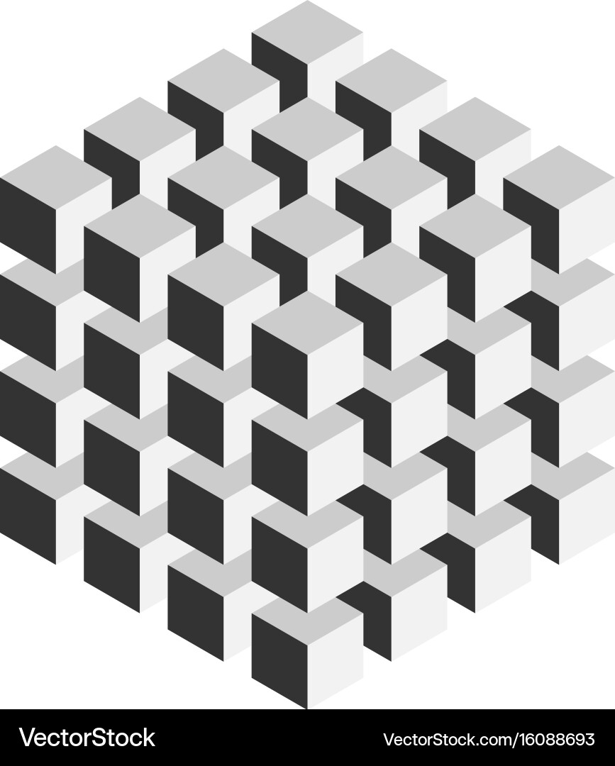 Grey geometric cube of 64 smaller isometric cubes Vector Image