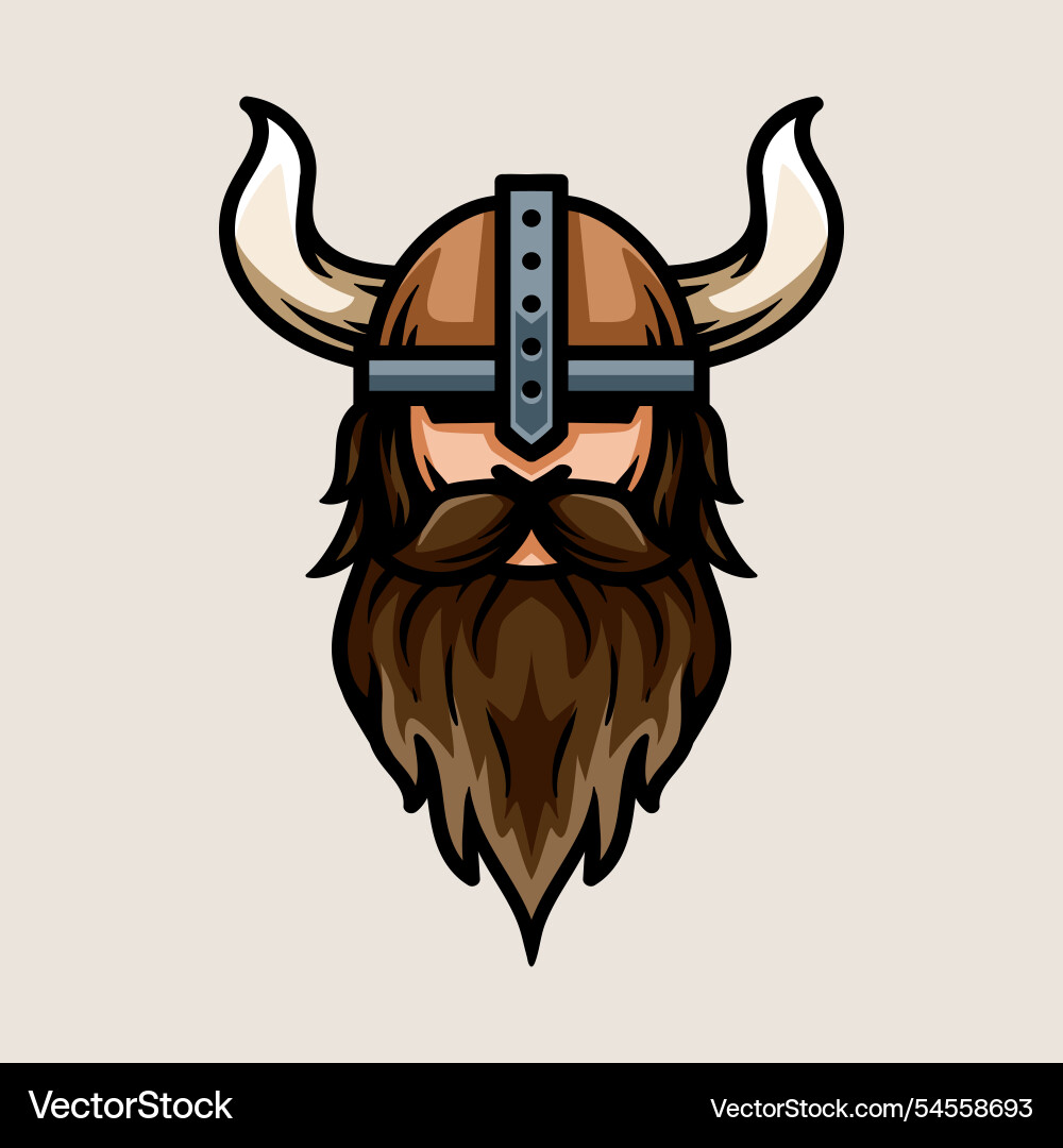 Viking head helmet logo isolated colored drawing Vector Image