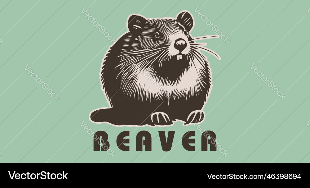 Cute simple beaver rodent stencil logo sticker Vector Image