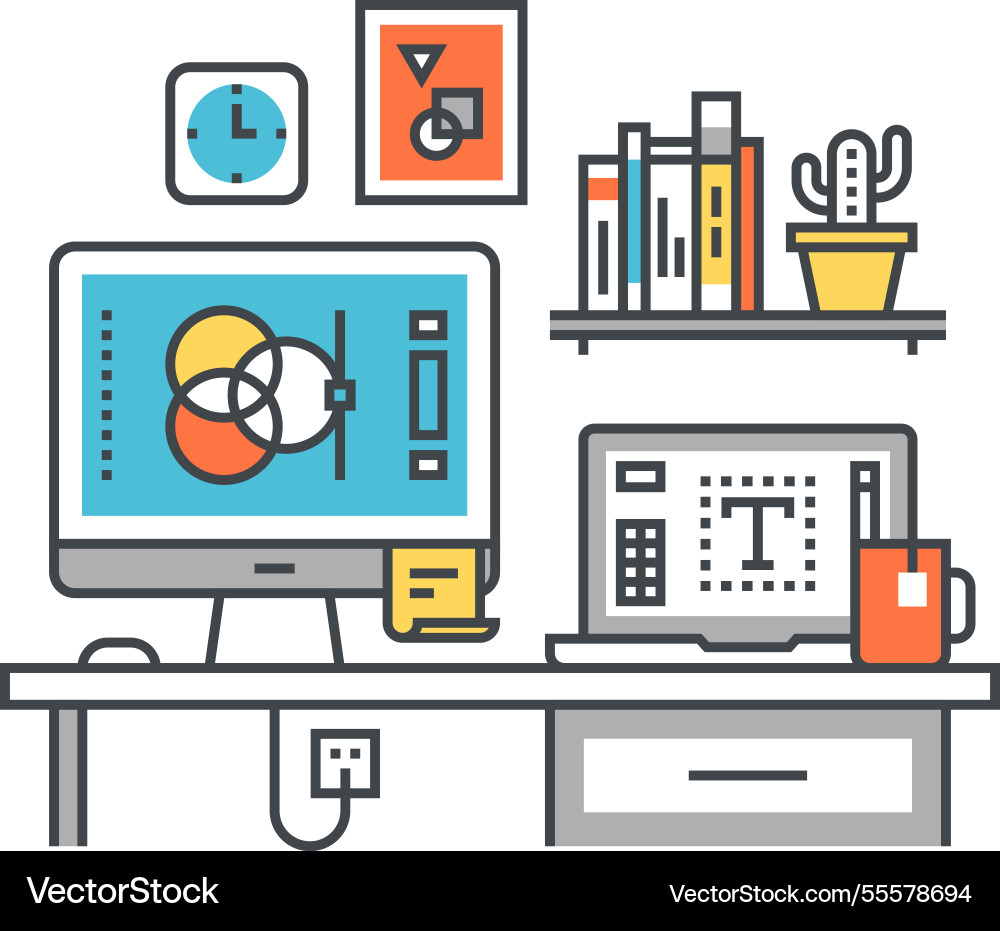 Design studio flat line concept Royalty Free Vector Image