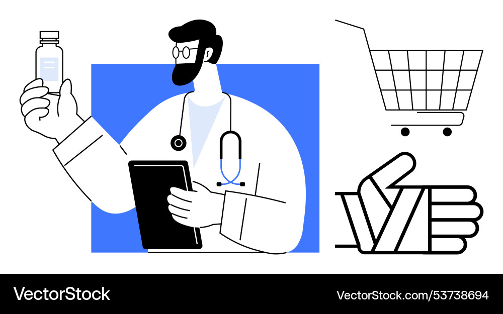 Doctor holding medicine bottle with tablet Vector Image