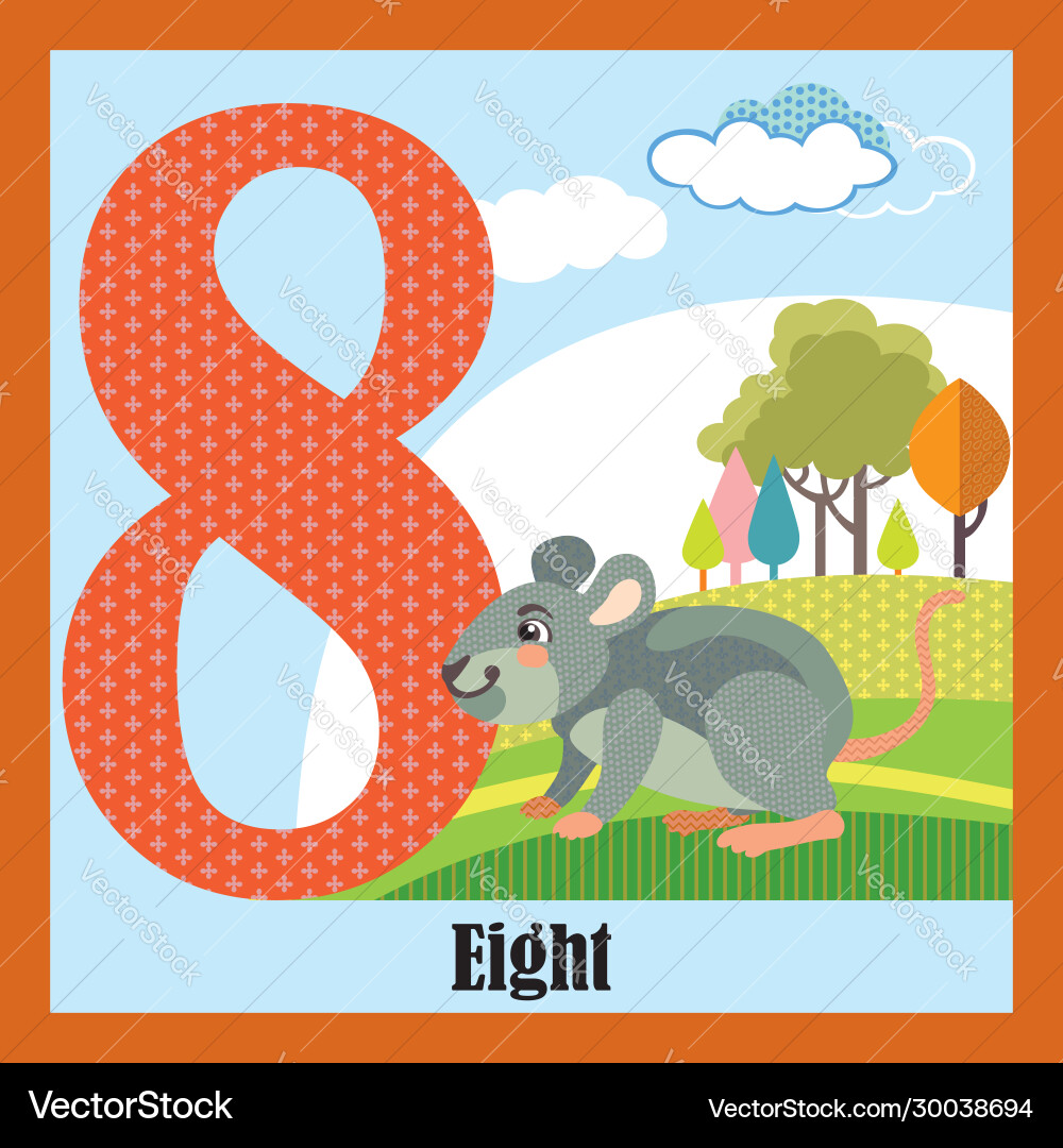 Flat animal numbers 8 Royalty Free Vector Image