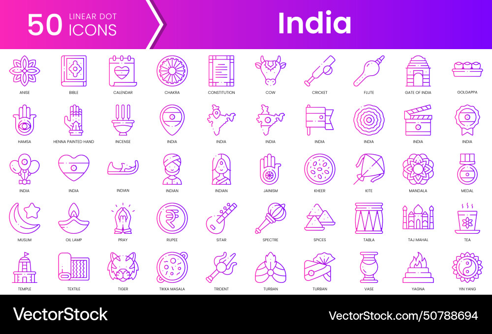 Set of india icons gradient style icon bundle Vector Image