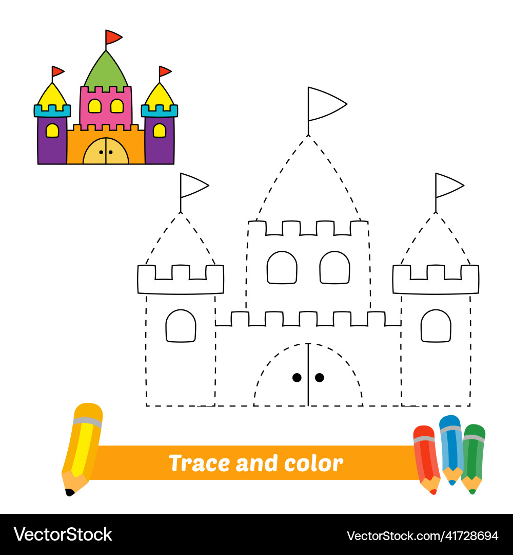 Trace and color for kids castle Royalty Free Vector Image