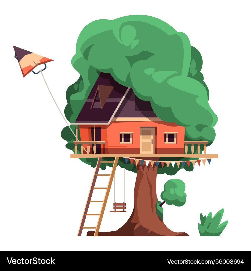 Tree house children outdoors playground green Vector Image