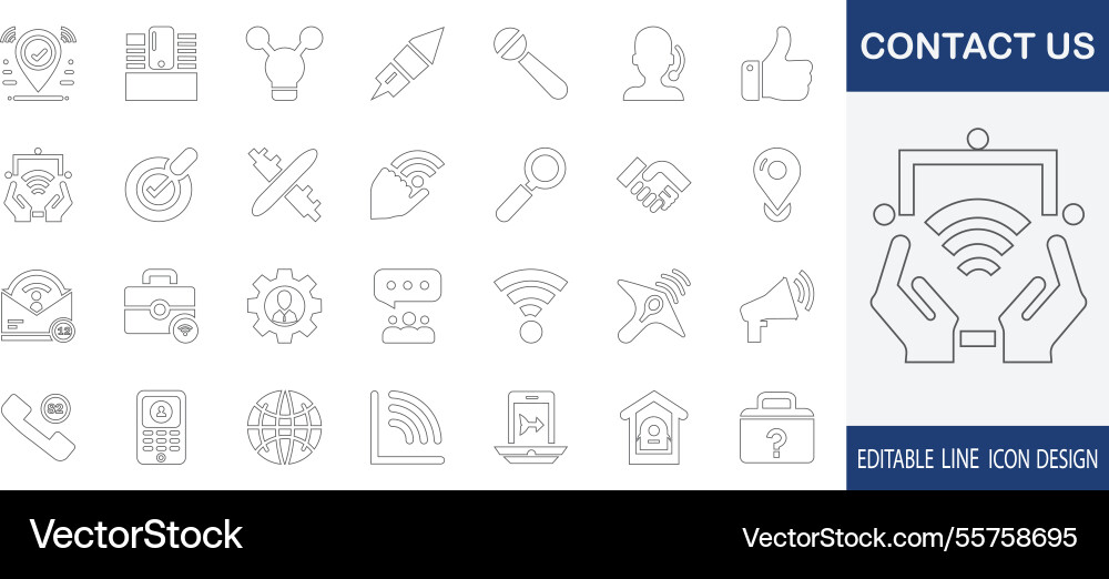 Contact us editable line icon collection set Vector Image