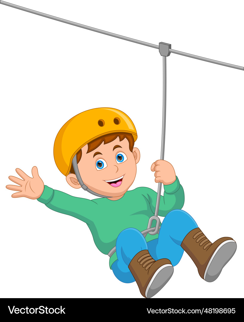 Happy boy playing zipline Royalty Free Vector Image