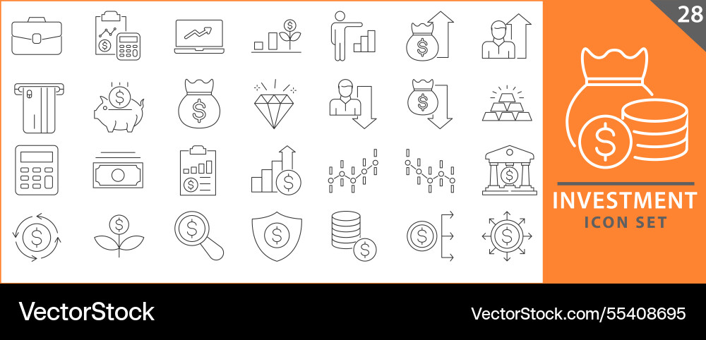 Investment line icon set Royalty Free Vector Image