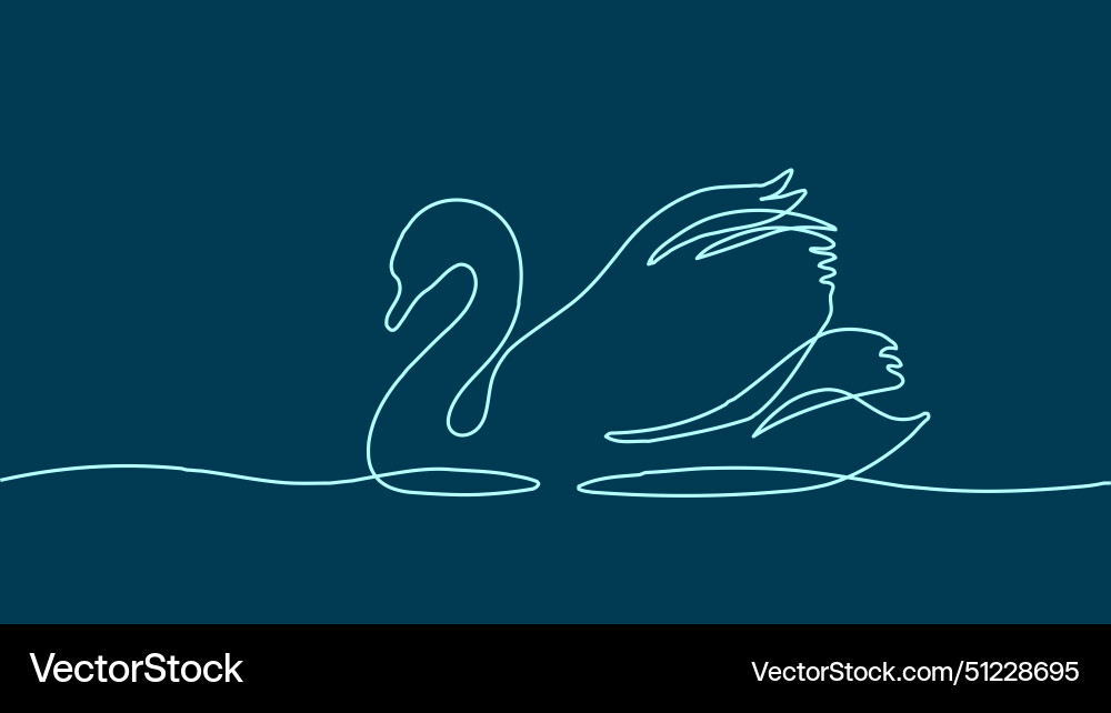 One continuous line swan bird on water surface in Vector Image