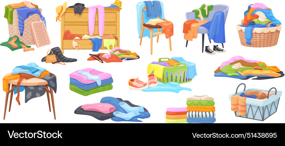 Piles messy clothes mess smell heap Royalty Free Vector