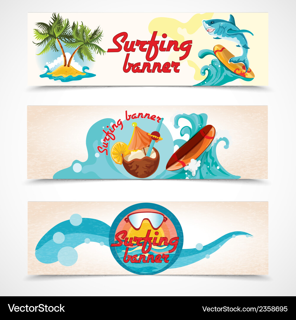 Surfing banners set Royalty Free Vector Image - VectorStock