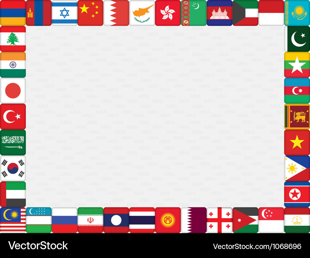 Asian countries flag icons frame Royalty Free Vector Image