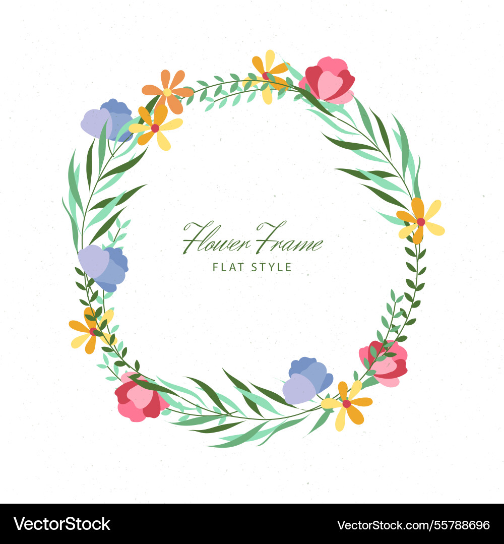 Circular floral frame with flat design Royalty Free Vector