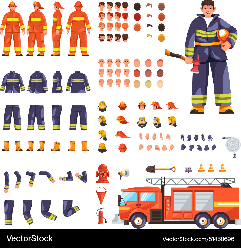 Firefighter creation fireman character Royalty Free Vector