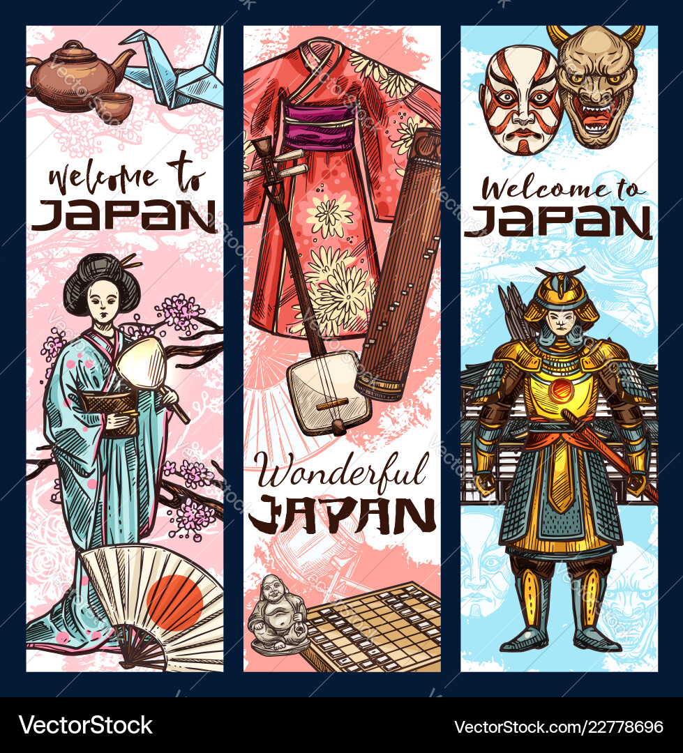Japan culture sketch banners Royalty Free Vector Image