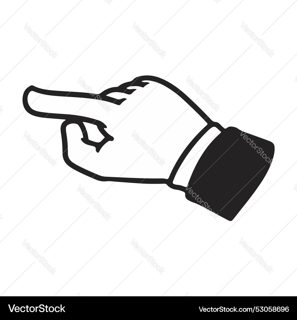 Pointing hand direction sign in black and white Vector Image