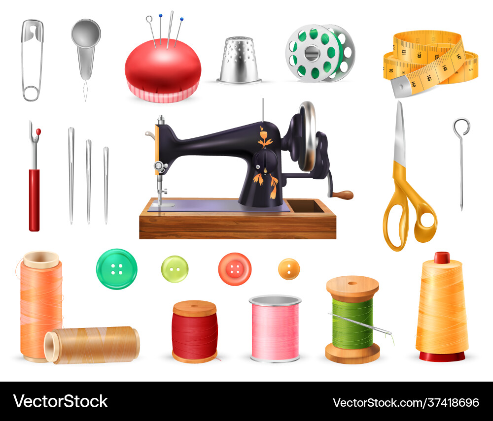 Sewing machine set Royalty Free Vector Image - VectorStock