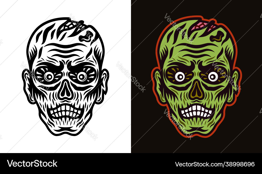 Zombie head in two styles Royalty Free Vector Image