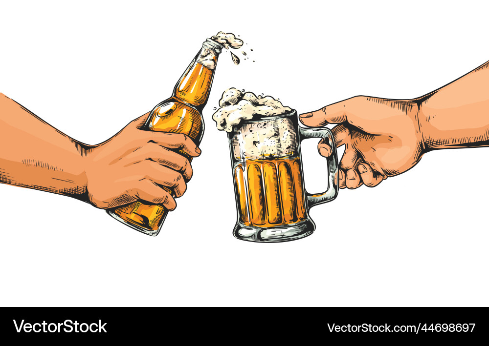 Adam creation arms with beer bottle and pint Vector Image
