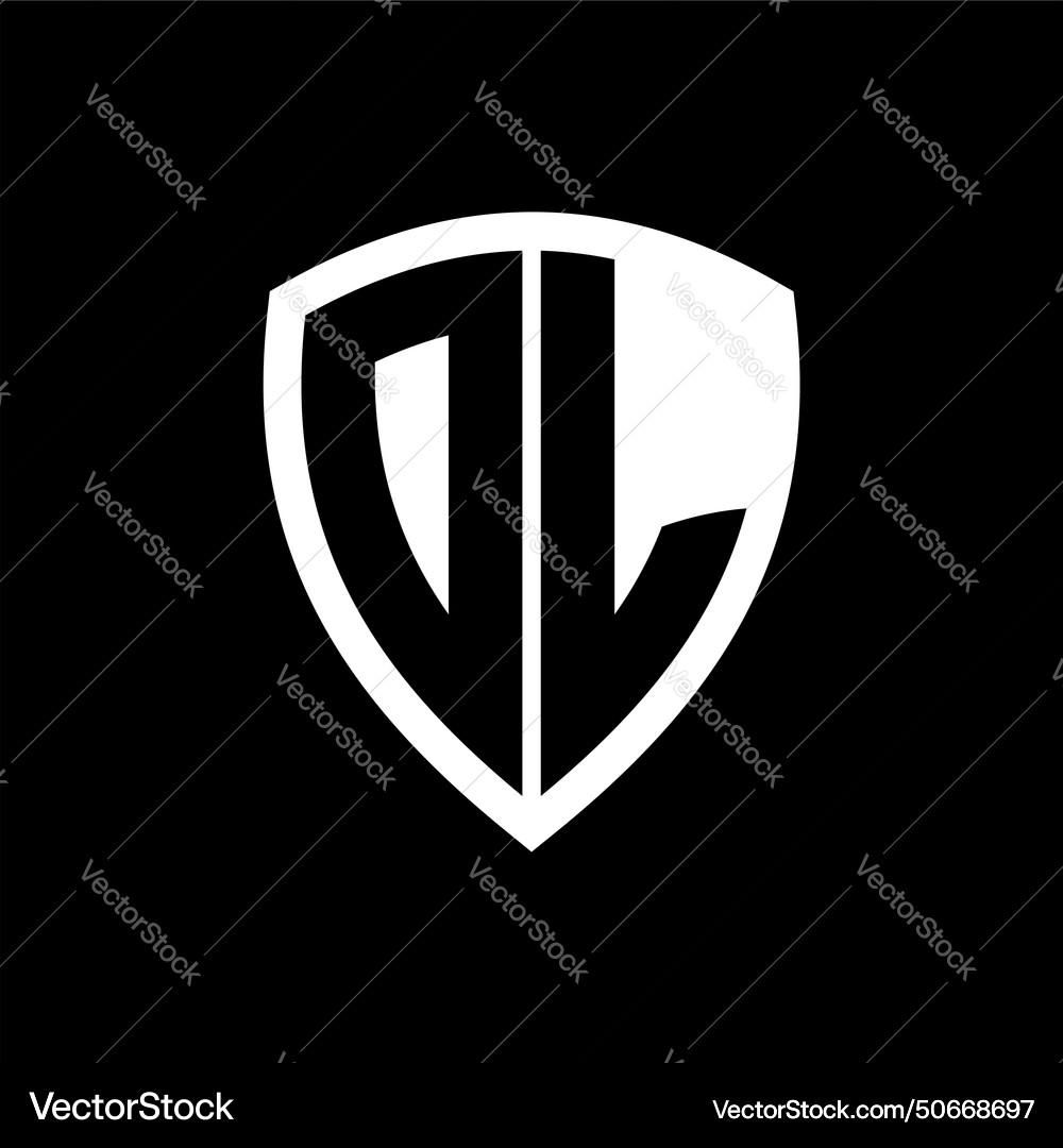 Dl monogram logo with bold letters shield shape Vector Image