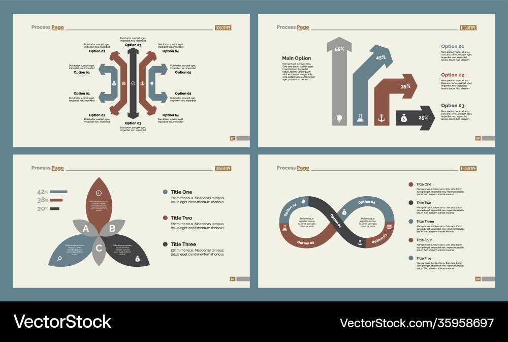 Four finance charts slide templates set Royalty Free Vector