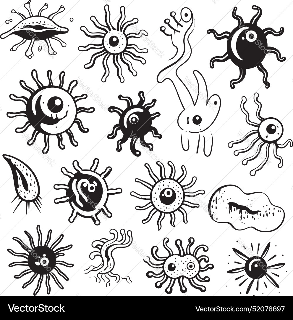Germ genesis logo with microbes and pathogens Vector Image