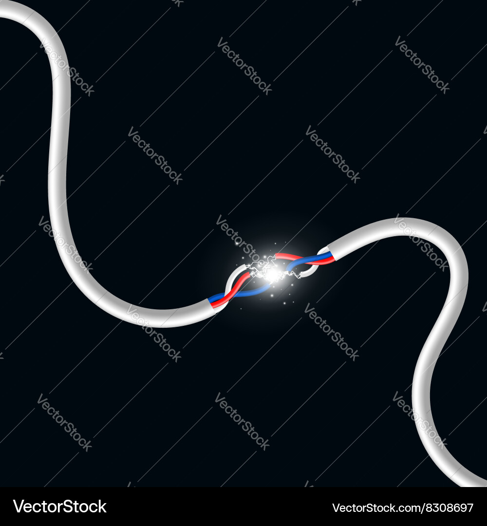 Spark between two wires Royalty Free Vector Image