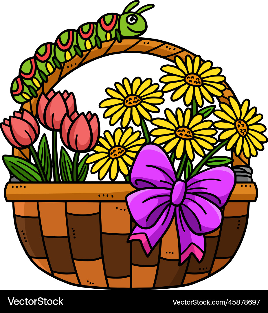 Spring caterpillar on a basket flower clipart Vector Image