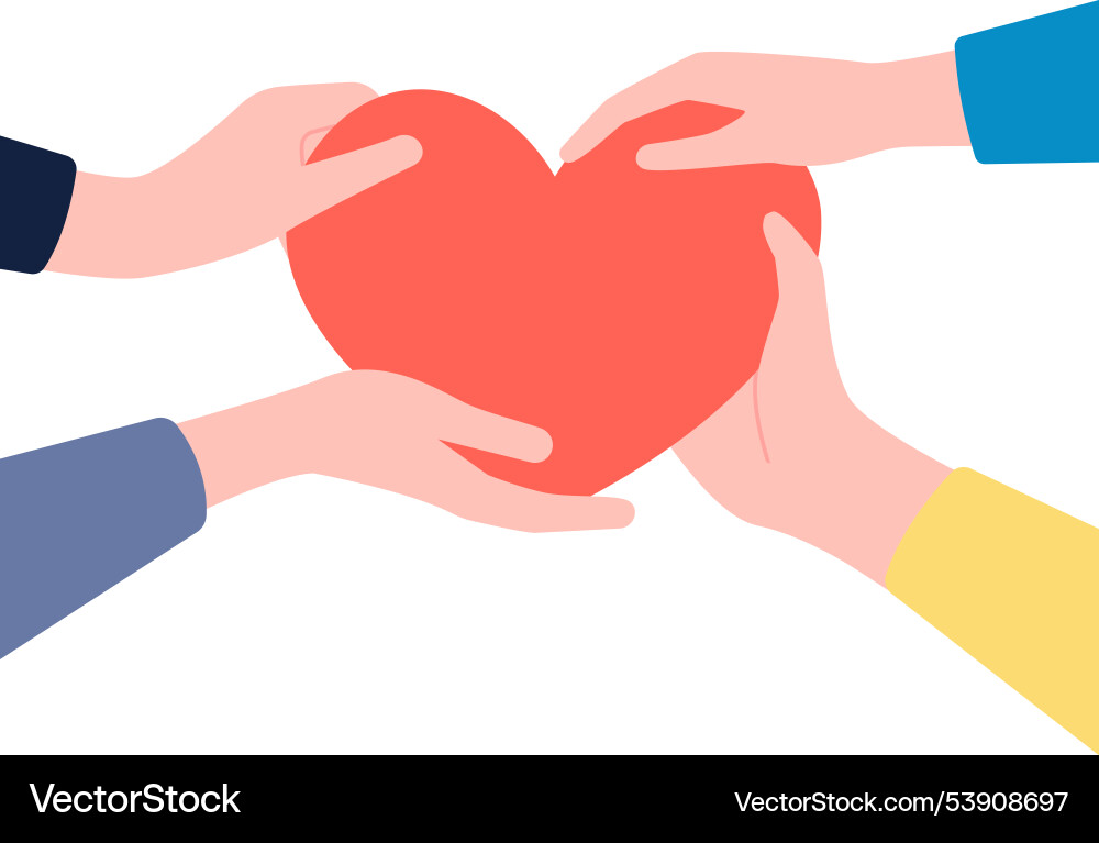Three people holding a red heart Royalty Free Vector Image