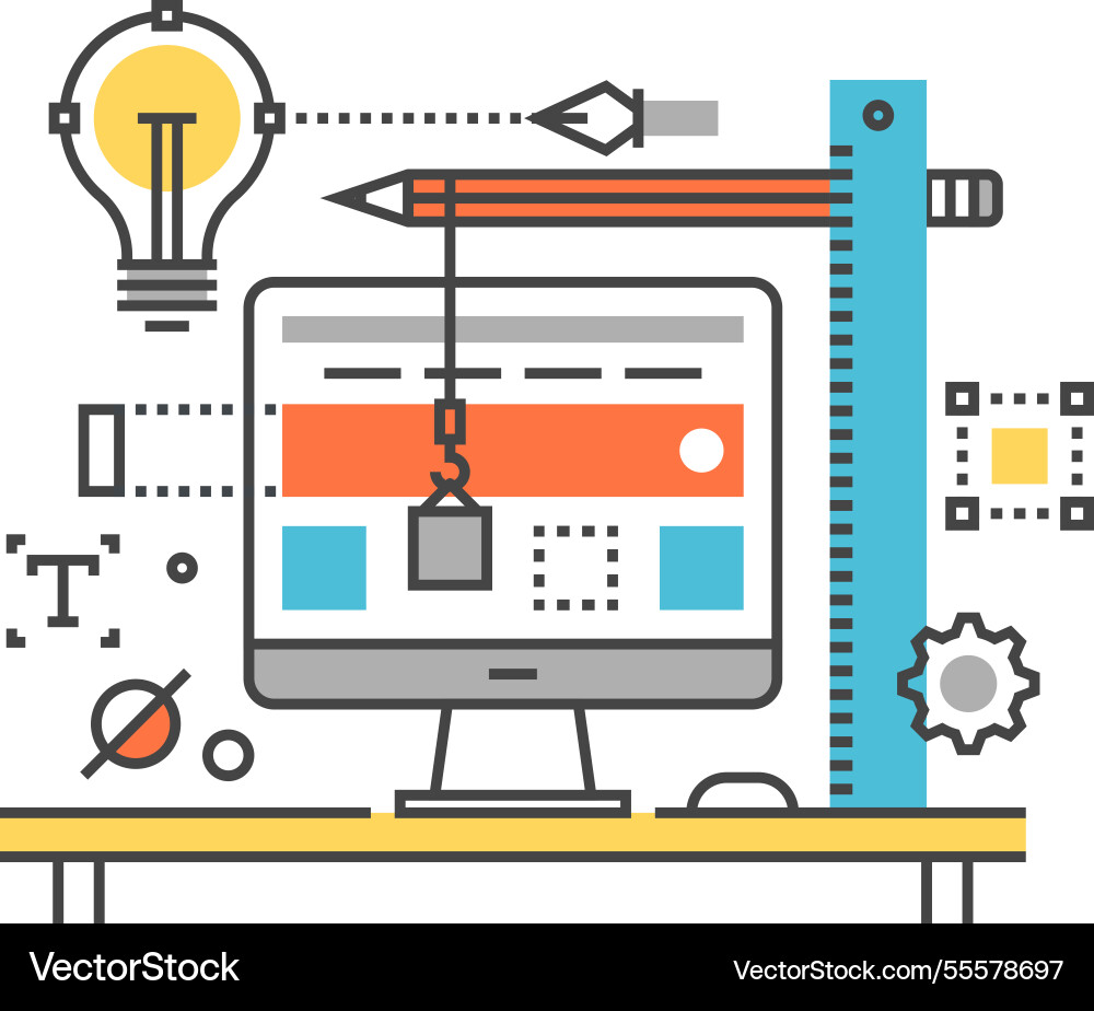 Web design flat line design concept Royalty Free Vector
