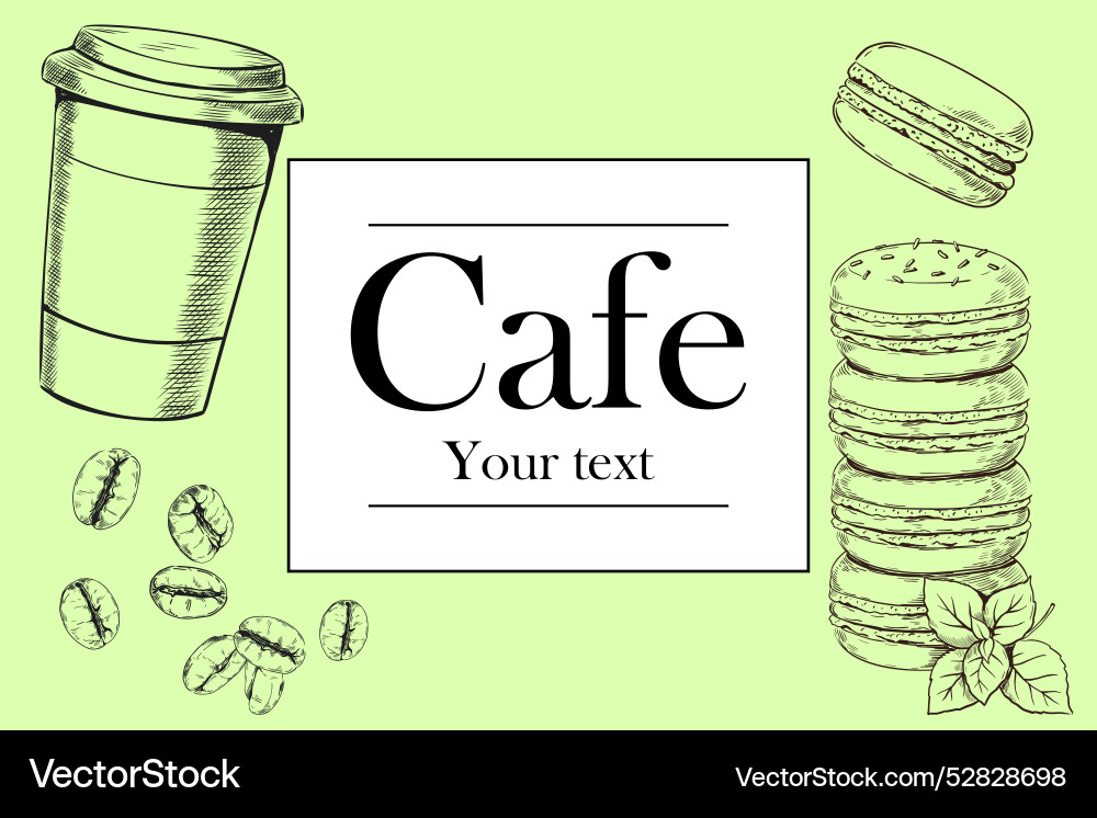 Cafe poster sweet macaroon coffee cup sketch Vector Image