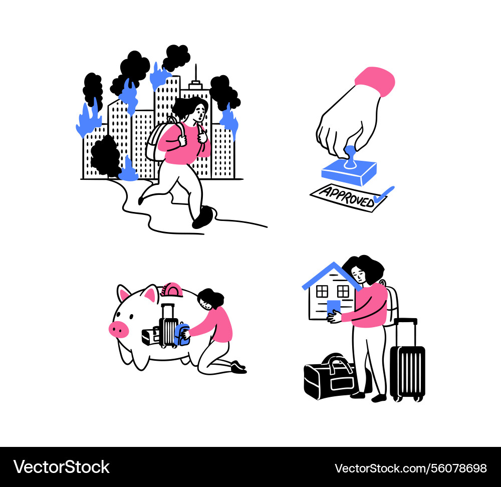 Cartoon color migration concept beyond borders Vector Image