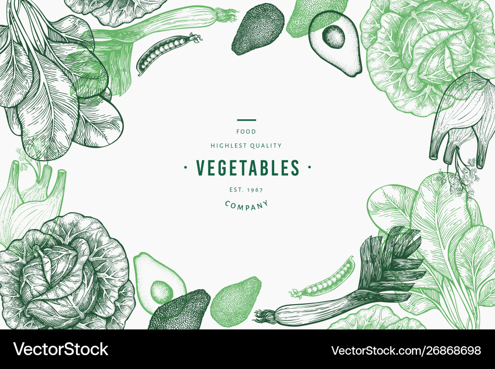 Green vegetables design template hand drawn food Vector Image